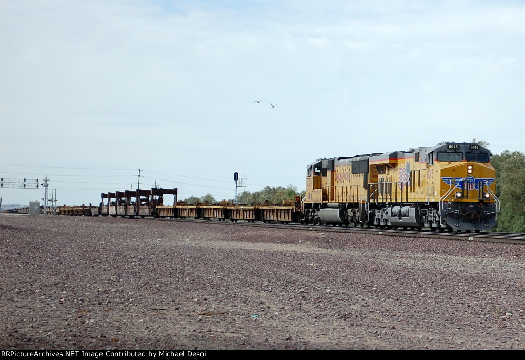 UP 8015 leads an eastbound baretable